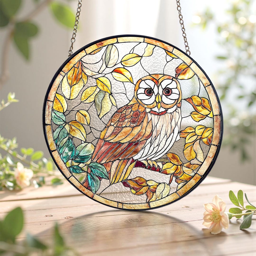 Stained Glass Owl Bird Suncatcher/owl Window Hanging/stained Glass Owl ...