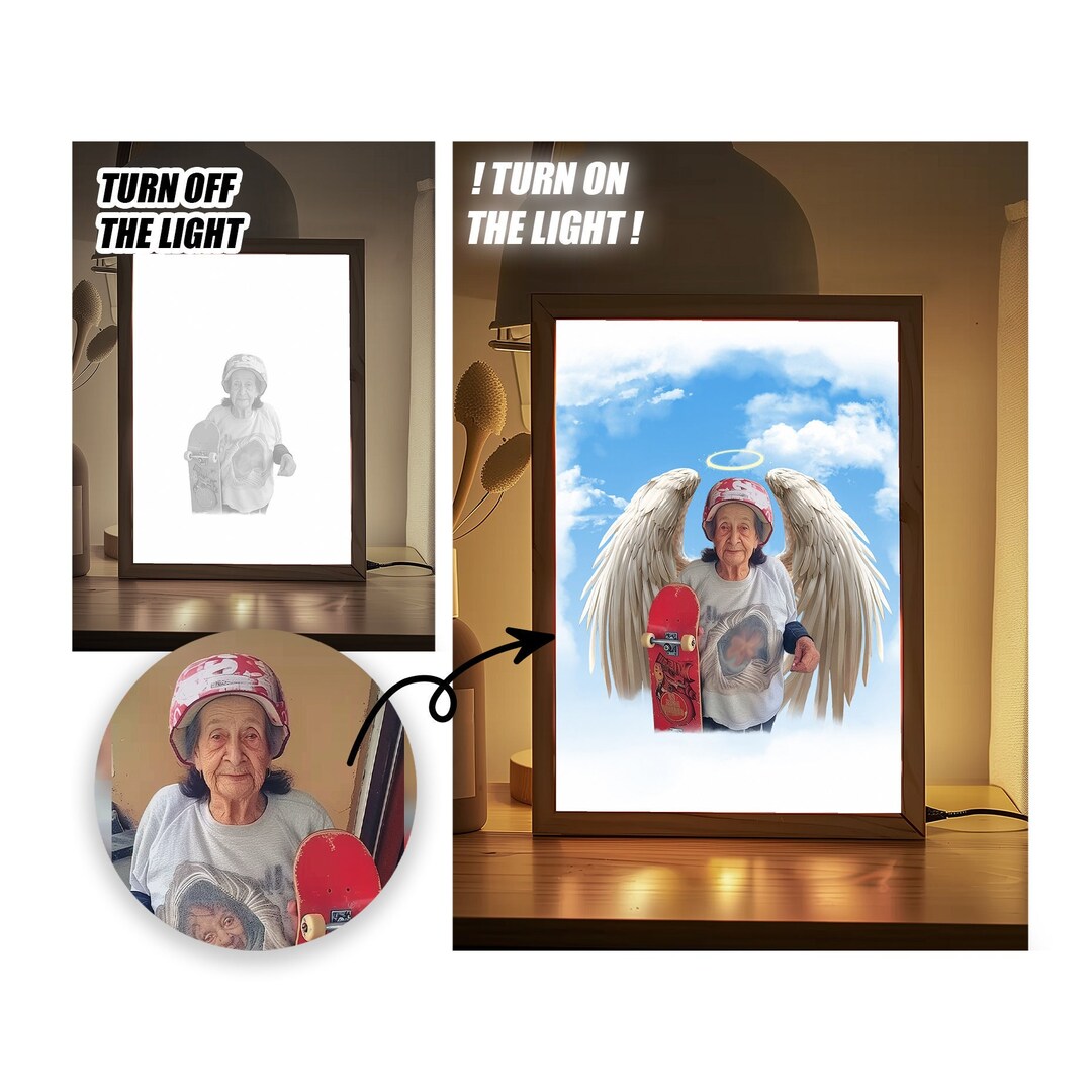 Personalized Memorial Portrait on Art Frame Light, Customizable Art ...