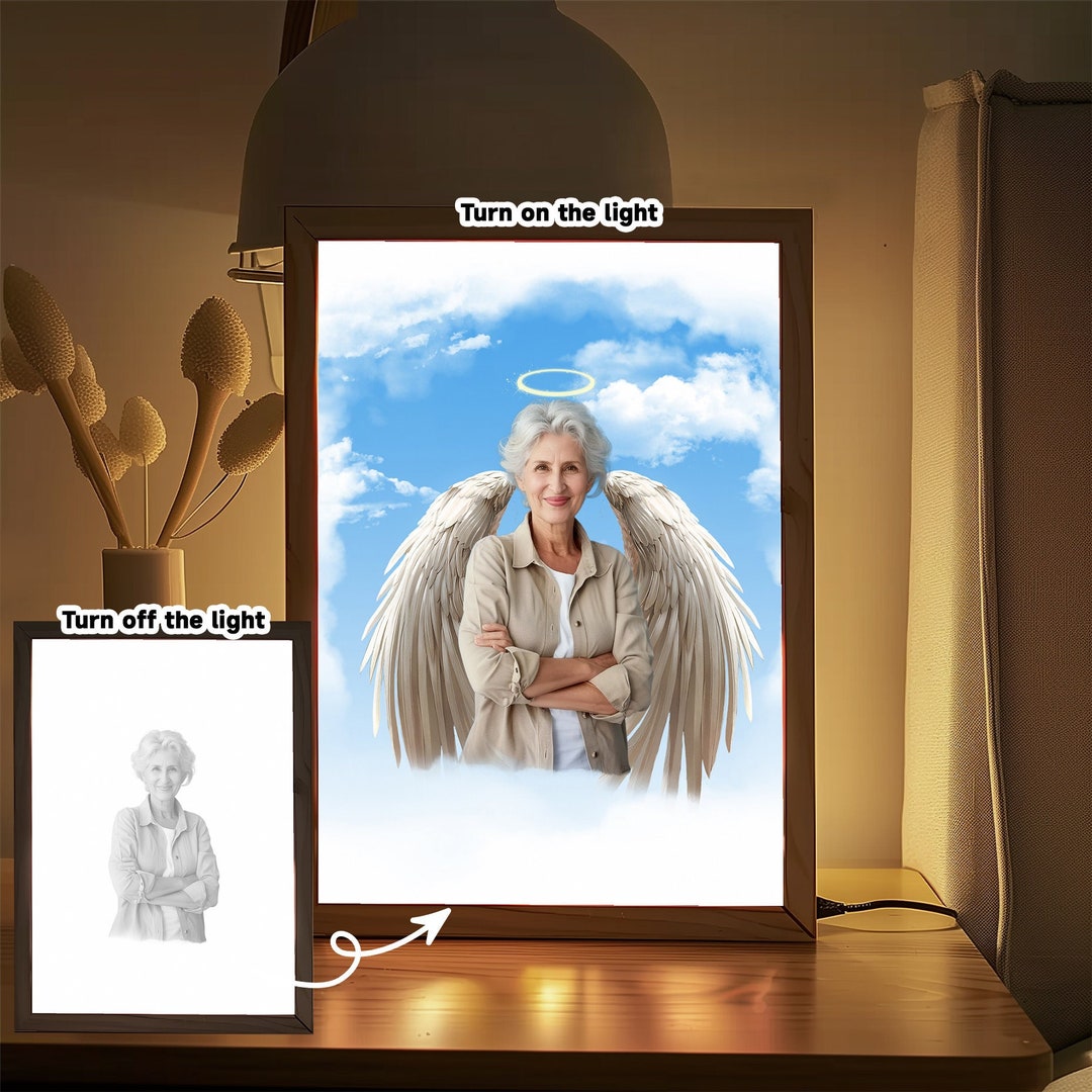 Personalized Memorial Portrait on Art Frame Light, Customizable Art ...