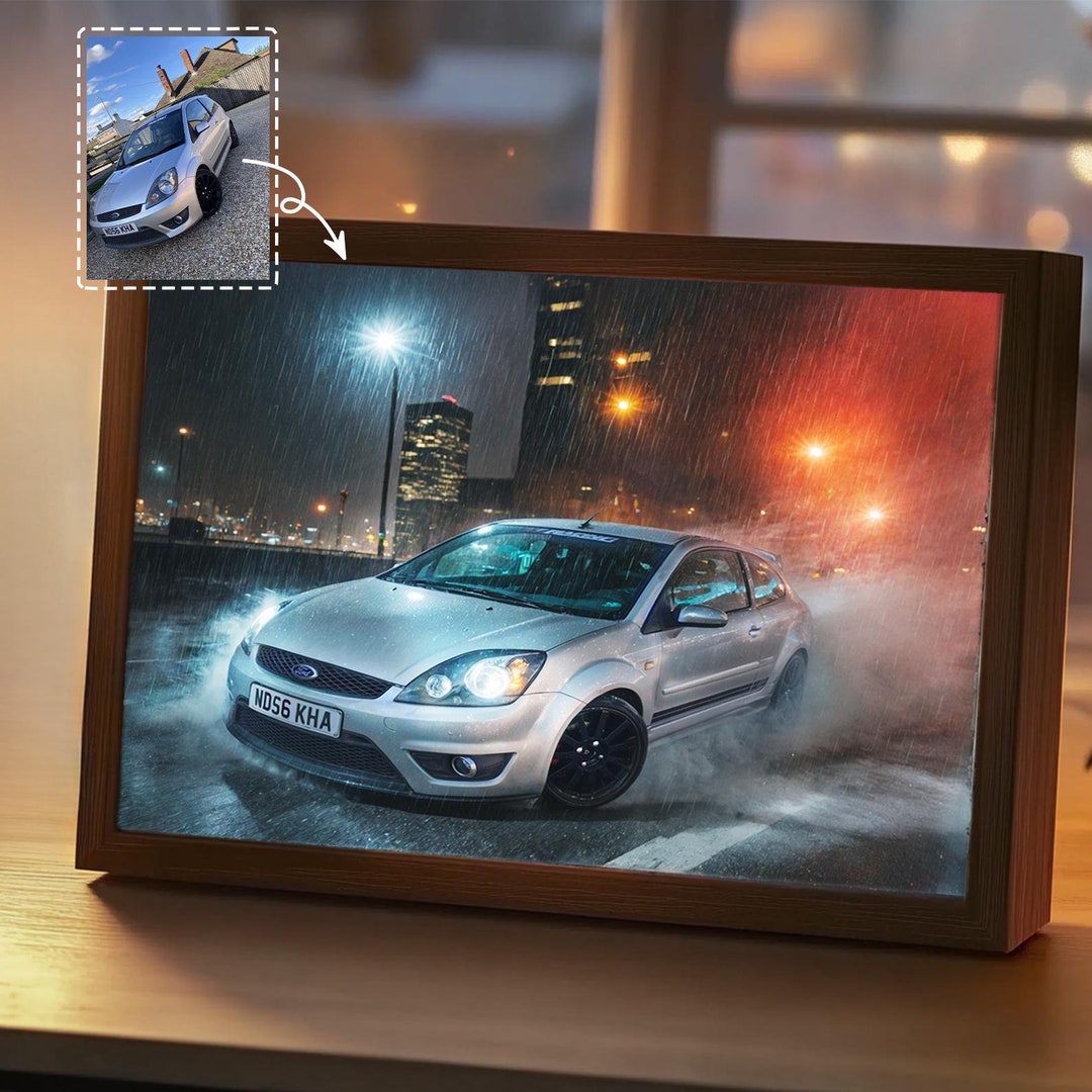 Personalized Car Photo Light Painting, Custom Car Portrait Art Frame ...