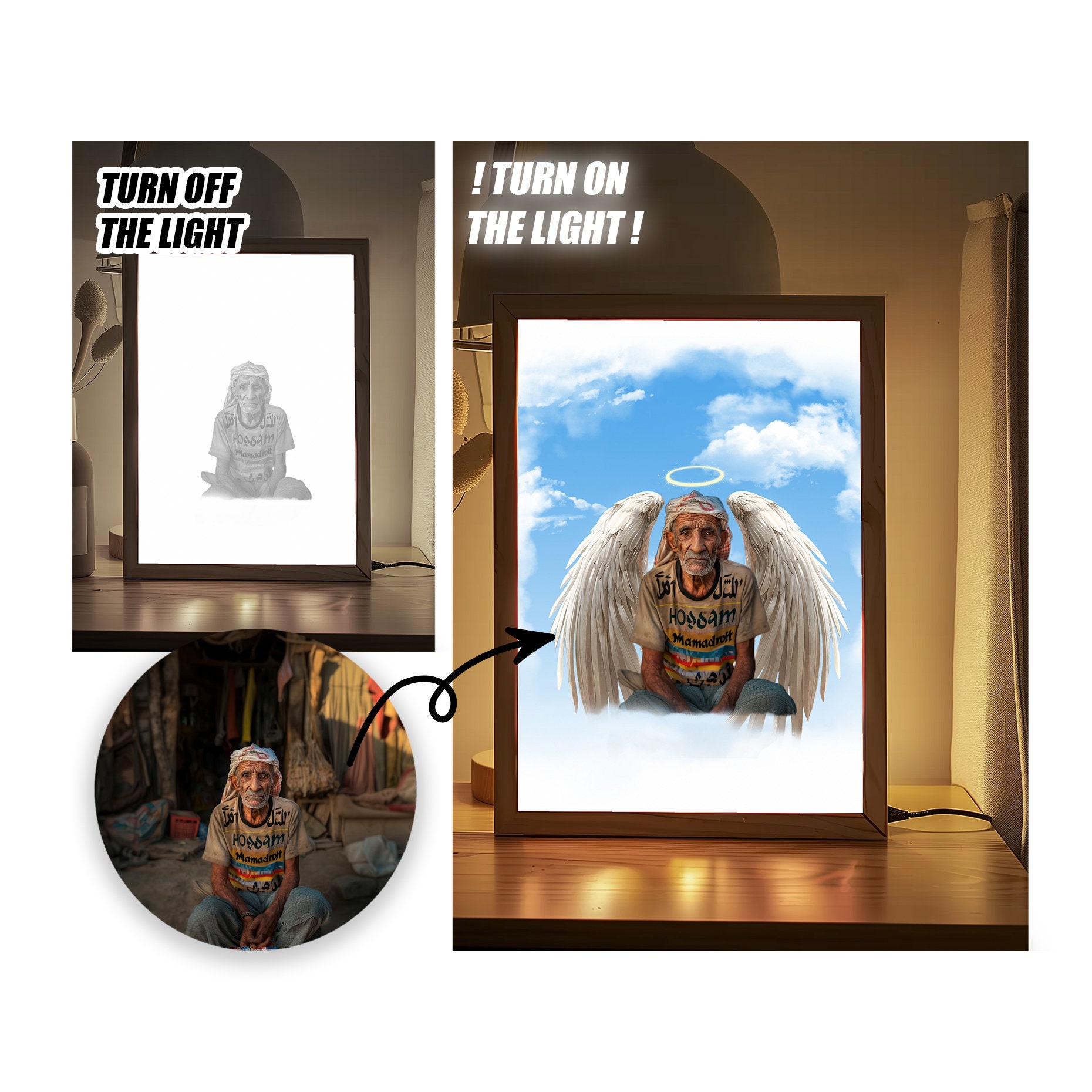 Personalized Memorial Portrait on Art Frame Light, Customizable Art ...