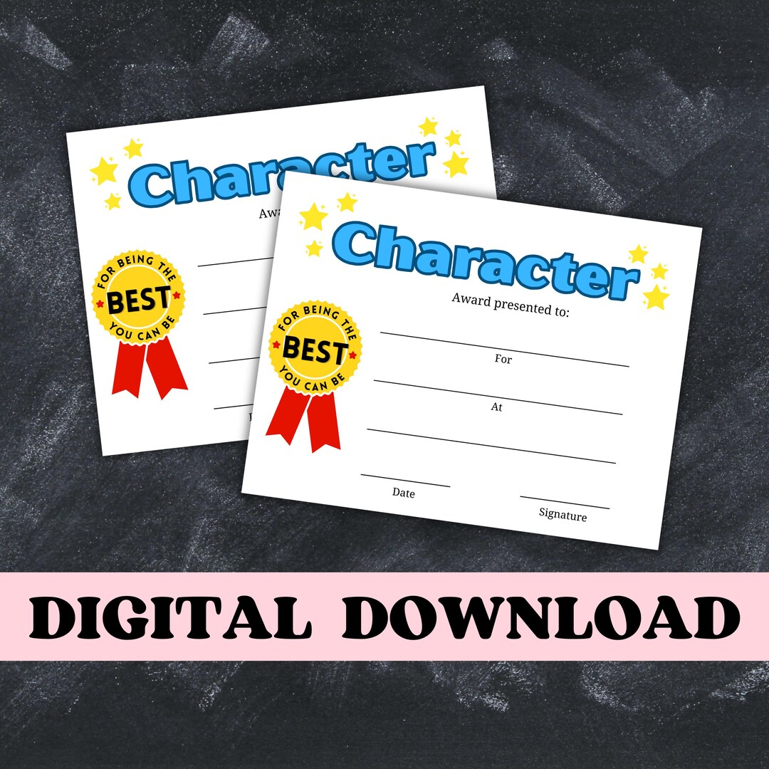 Character Award Certificate | Student Achievement (digital Download) - Etsy