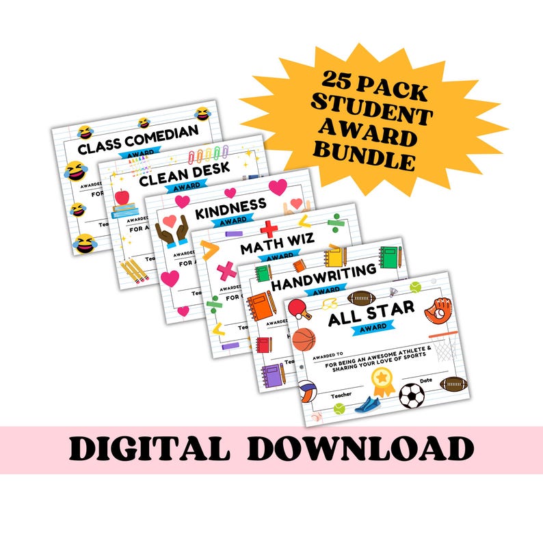 Printable Funny End of Year Student Award Certificates | 25 Superlative ...