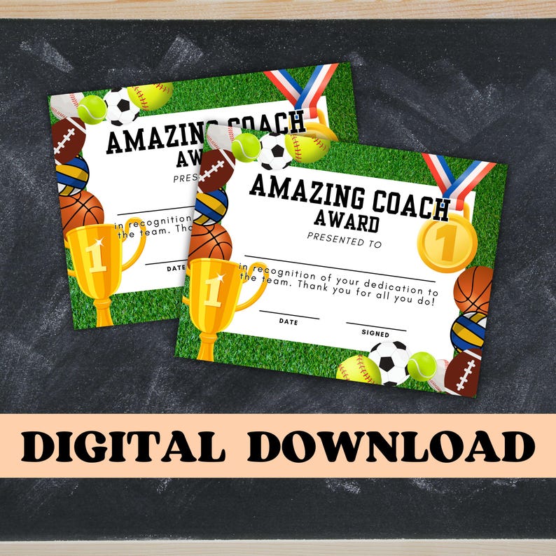 Sports Coach Award Certificate | Printable PDF, PNG (digital Download ...