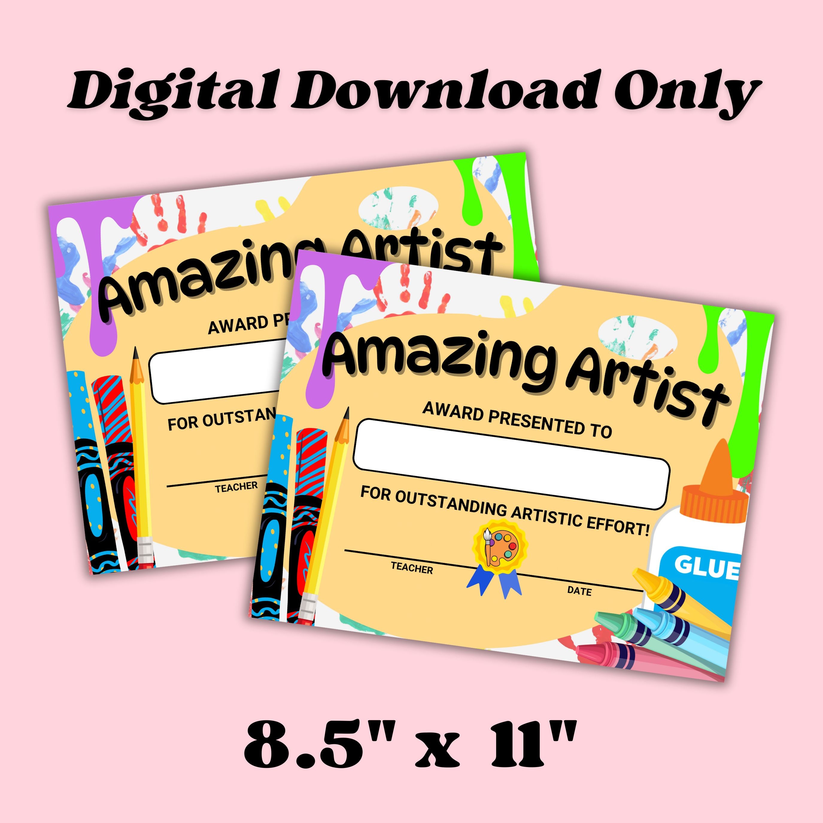 Amazing Artist Student Award Certificate | Art Award Teacher Supplies ...