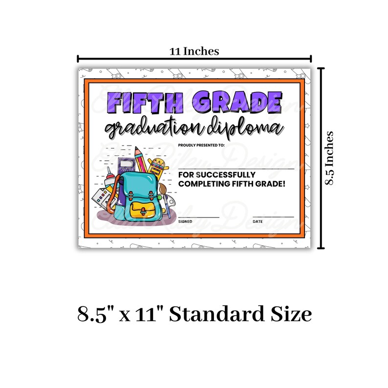 Printable Fifth Grade Graduation Certificate | Elementary Diploma 5th ...
