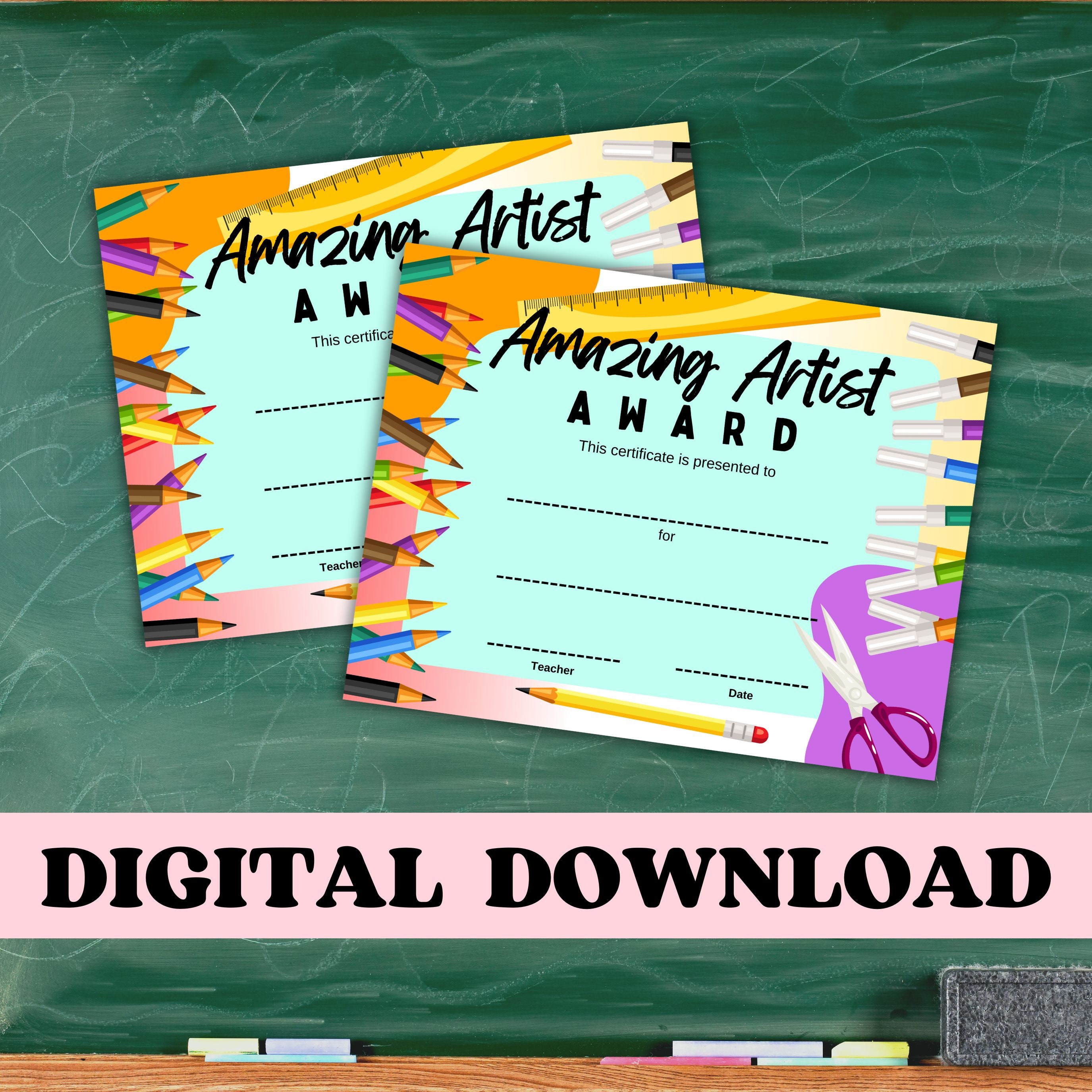 Amazing Artist Student Award Certificate | Art Award Teacher Supplies ...