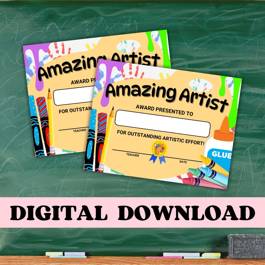 Amazing Artist Student Award Certificate | Art Award Teacher Supplies ...