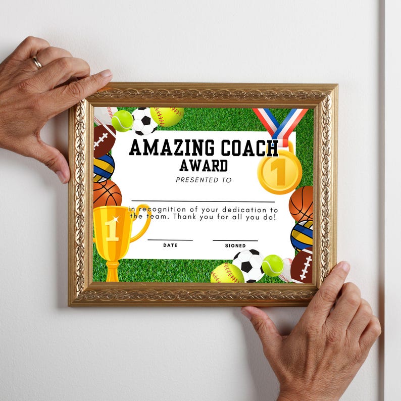 Sports Coach Award Certificate | Printable PDF, PNG (digital Download ...