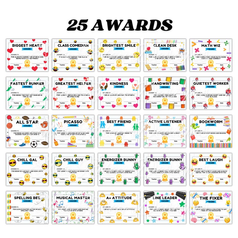Printable Funny End of Year Student Award Certificates | 25 Superlative ...
