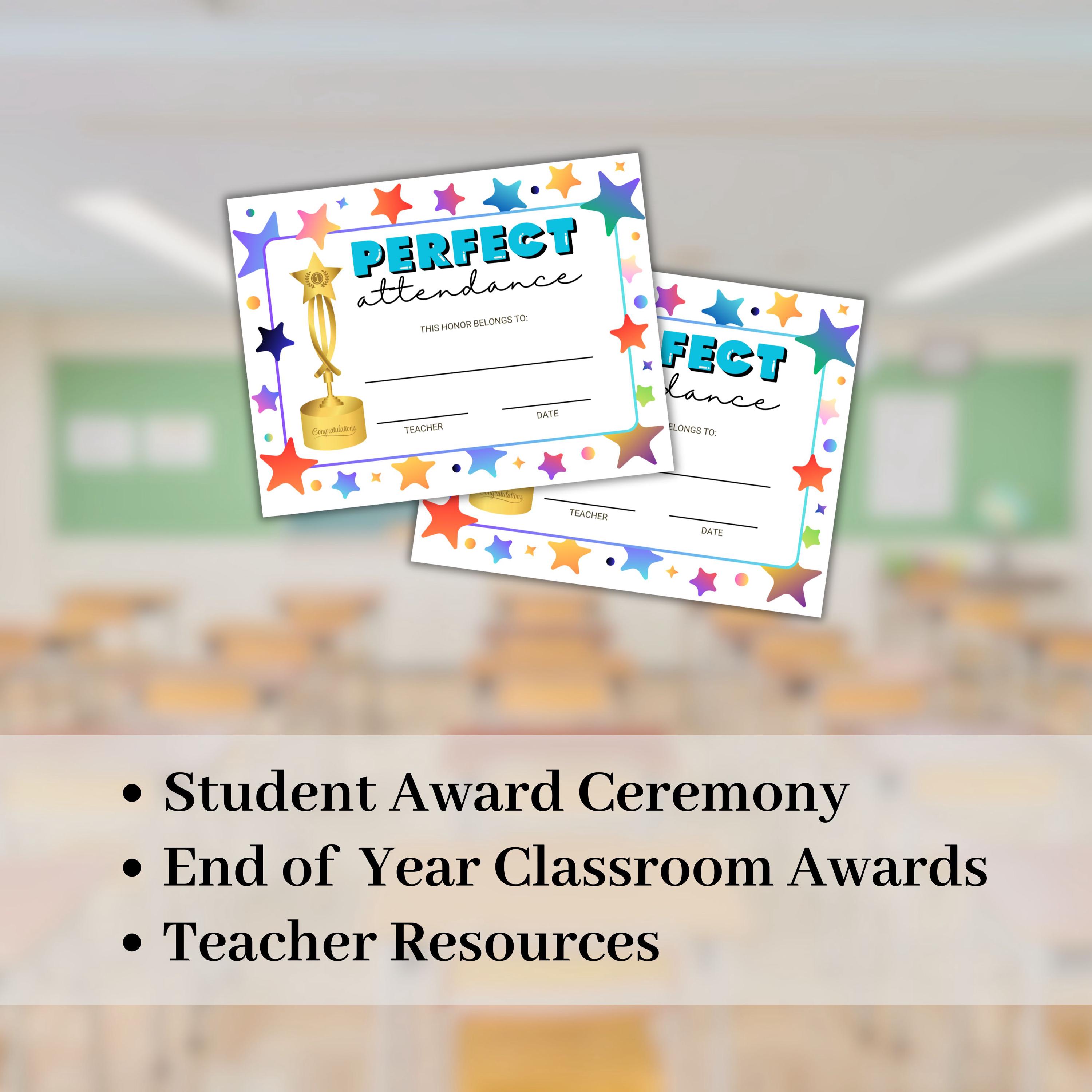 Perfect Attendance Award Certificate | Rainbow Star Student Achievement ...