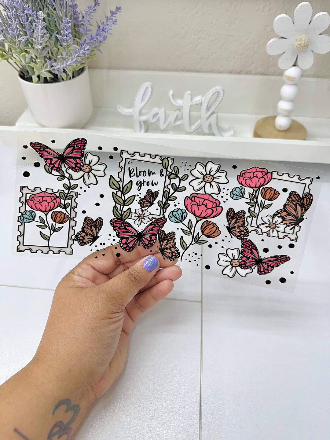 Bloom and Grow, UVDTF Cup Wrap, Ready to Apply, High Quality, Libbey Cup Wraps, Positivity UV ...