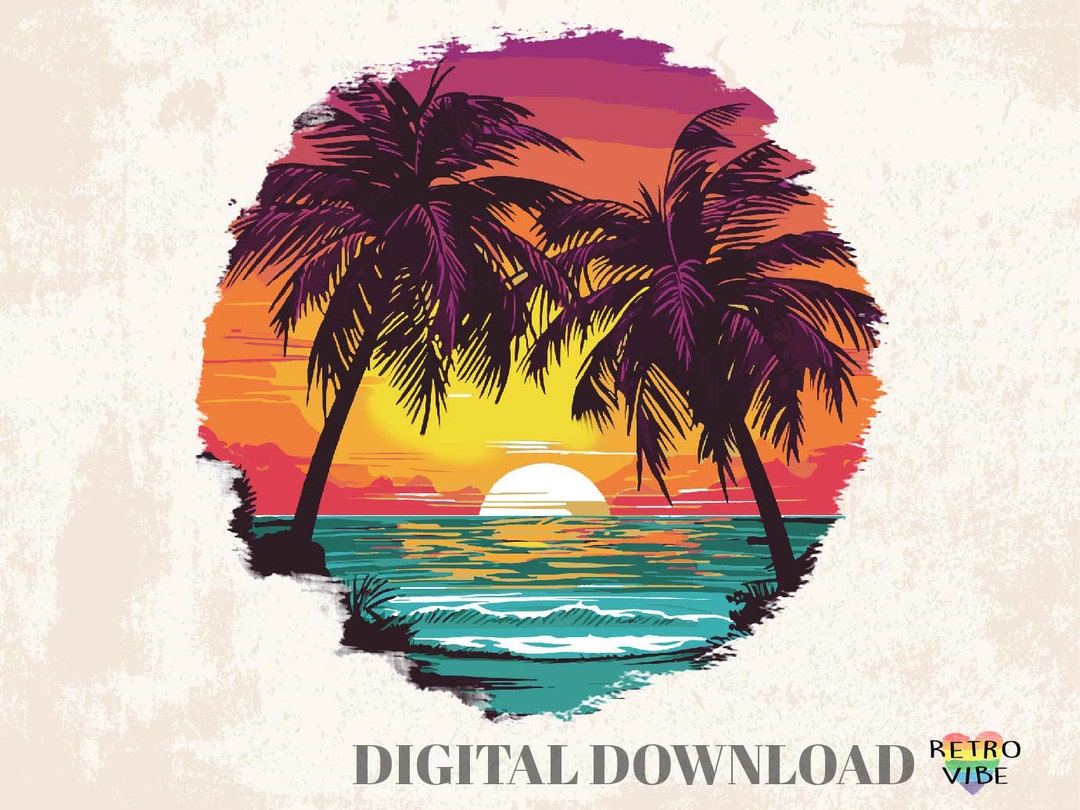 Beach Sunset Png,sublimation Design,summer Palm Png,hand Drawn Sun Png ...