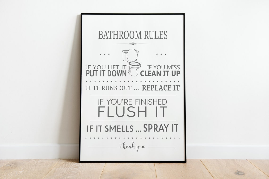 Funny Toilet Rules Print, Above Toilet Loo Sign, Keep Toilet Clean Art ...