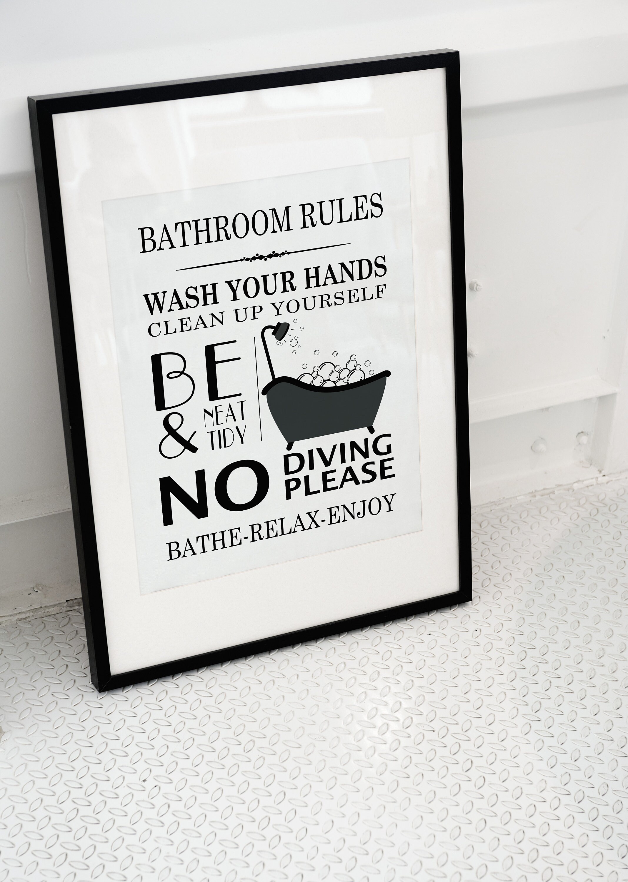 Funny Bathroom Rules Print, Relax Bathe Wall Art, Witty Bathtub ...