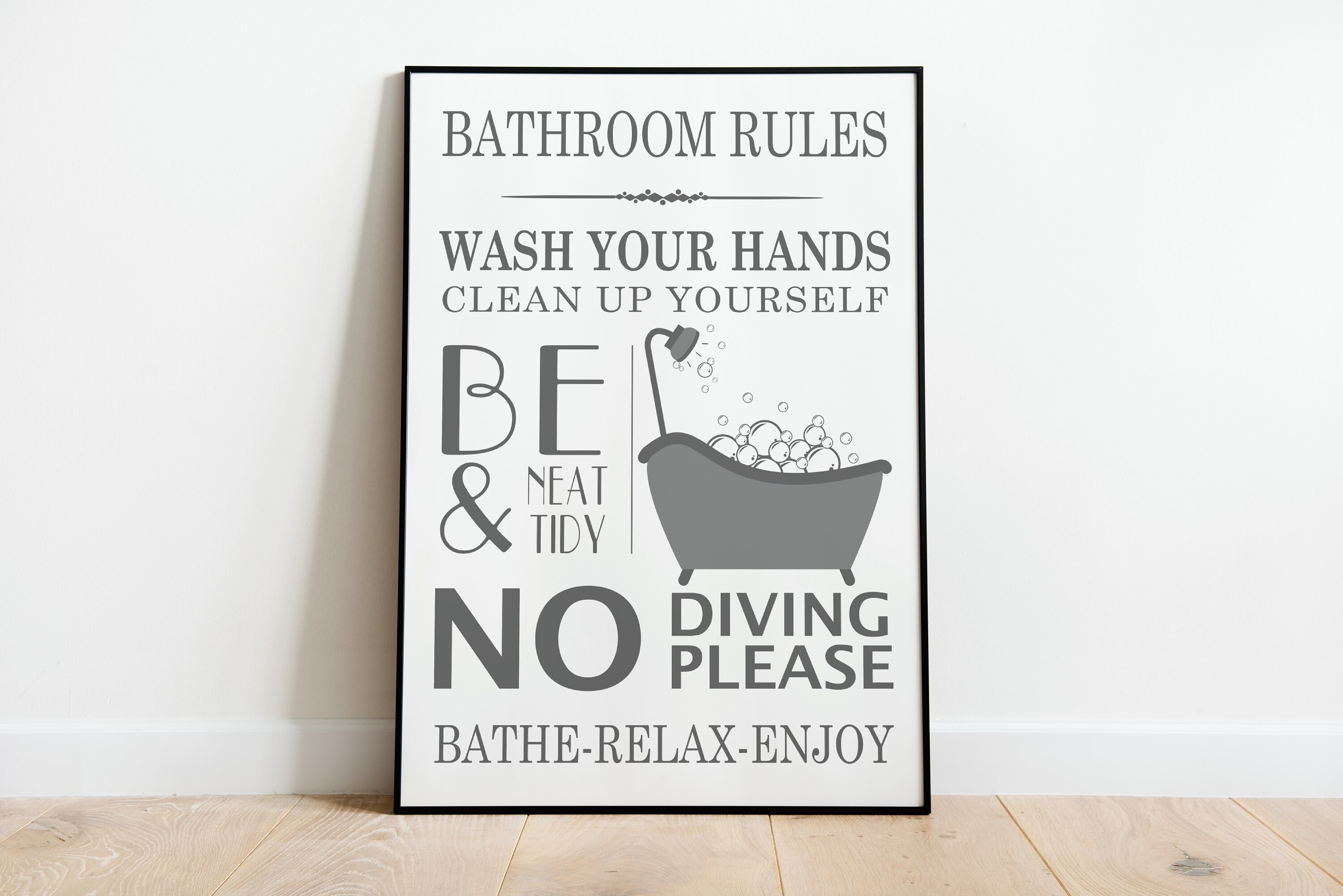 Funny Bathroom Rules Print, Relax Bathe Wall Art, Witty Bathtub ...