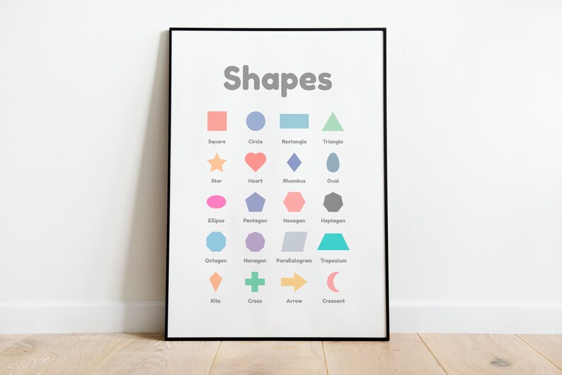Colorful Geometric Shapes Poster Preschool Teaching Aid Wall Art Gift ...