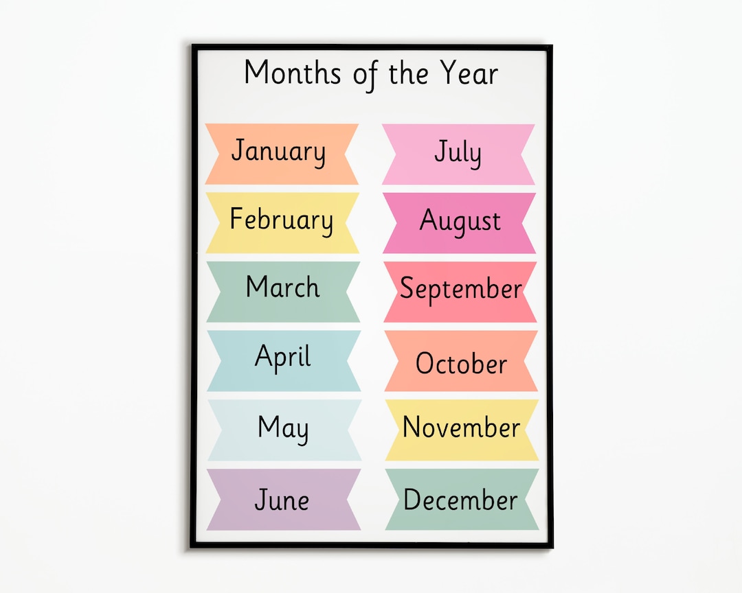 Months of the Year Chart, Learn Month Names Print, Preschool Calendar ...