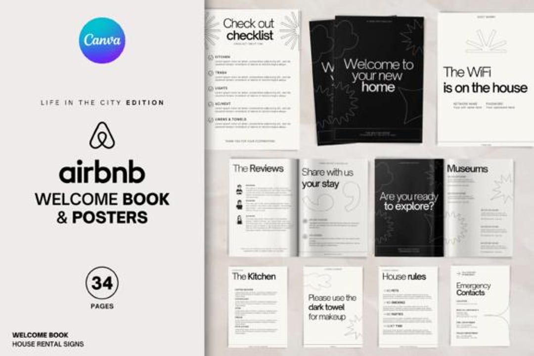 Airbnb Welcome Book & Posters Set Canva Editable Template for Hosts 34 ...