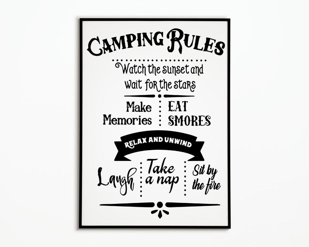 Camping Rules Wall Print Farmhouse Hiking Regulations Poster Campsite ...
