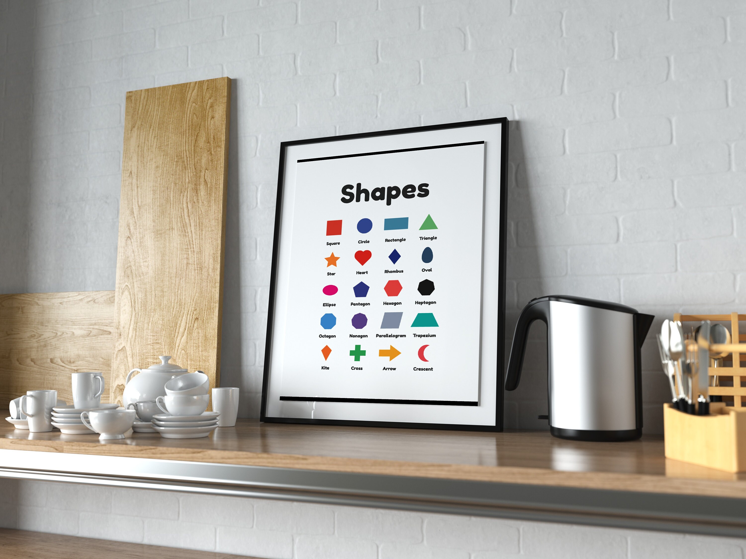 Colorful Geometric Shapes Poster Preschool Teaching Aid Wall Art Gift ...