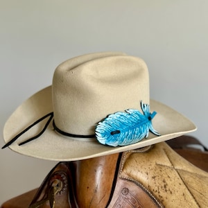 Turquoise Leather Feather Hat Band: Handmade Western Rodeo Accessory - Etsy