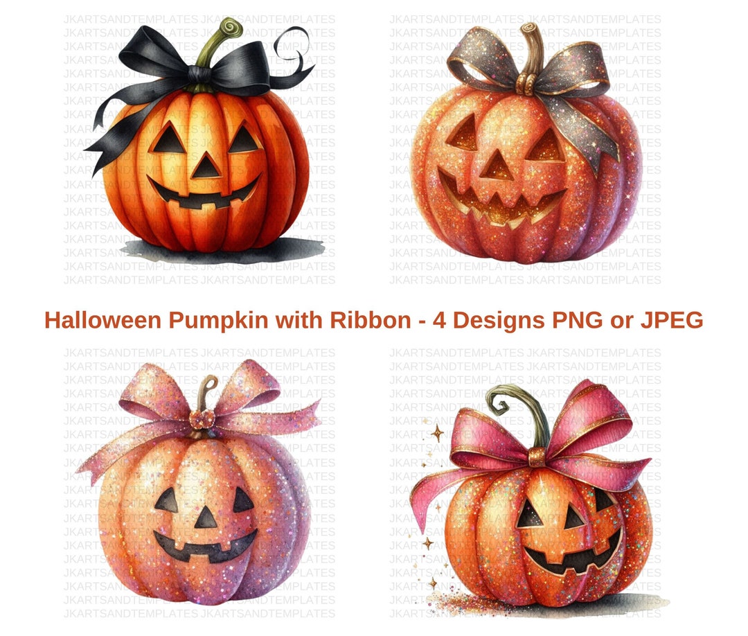 Halloween Pumpkin With Ribbon PNG or JPEG File | Transparent or White ...