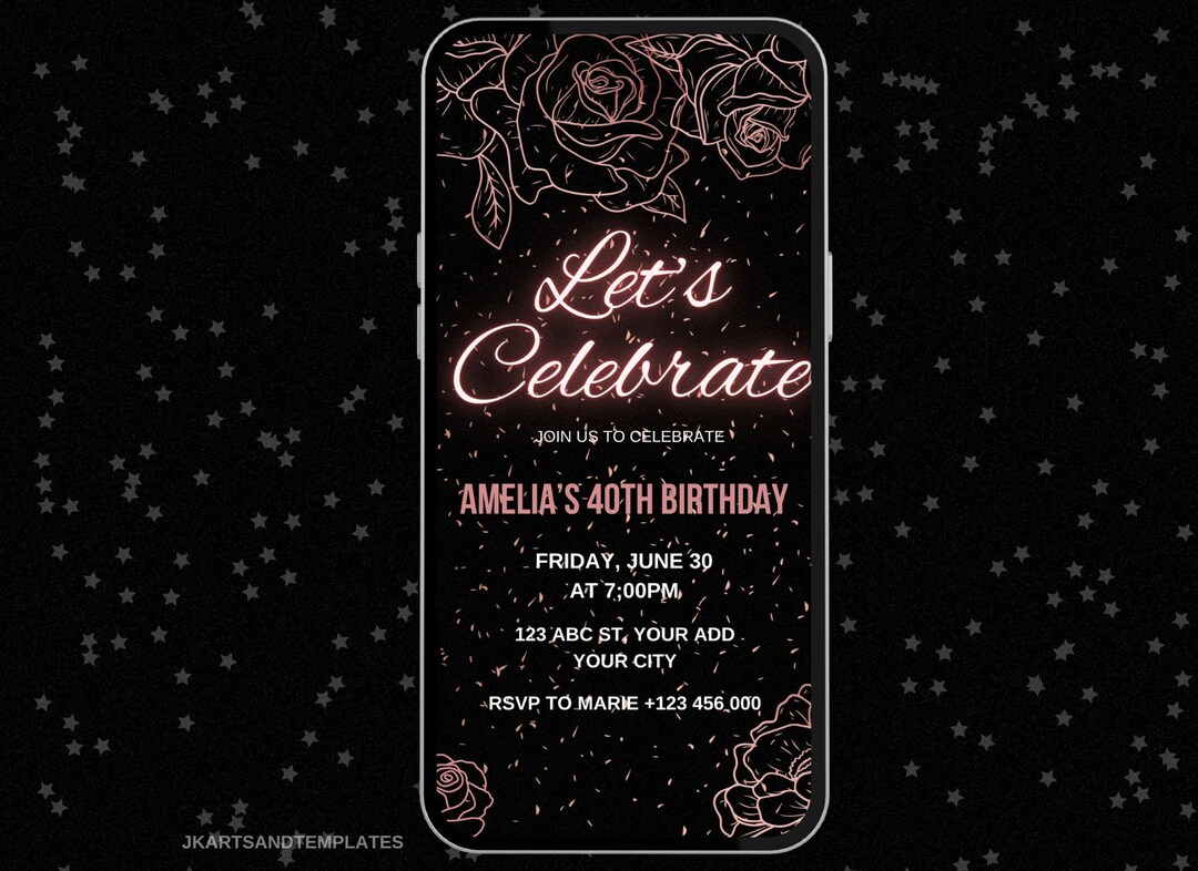 Editable Birthday E-invites Birthday Electronic Template Digital Invite ...