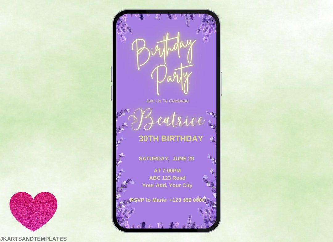 Editable Birthday E-invite Birthday Electronic Template Digital Invite ...