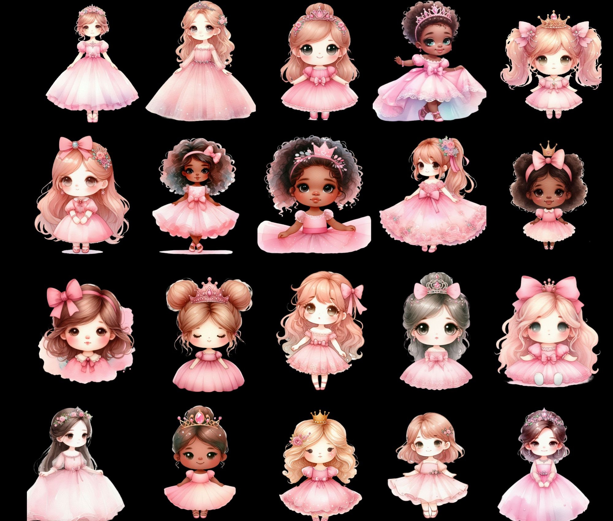 Cute Princess PNG Files Transparent Background 20 Designs Princess ...