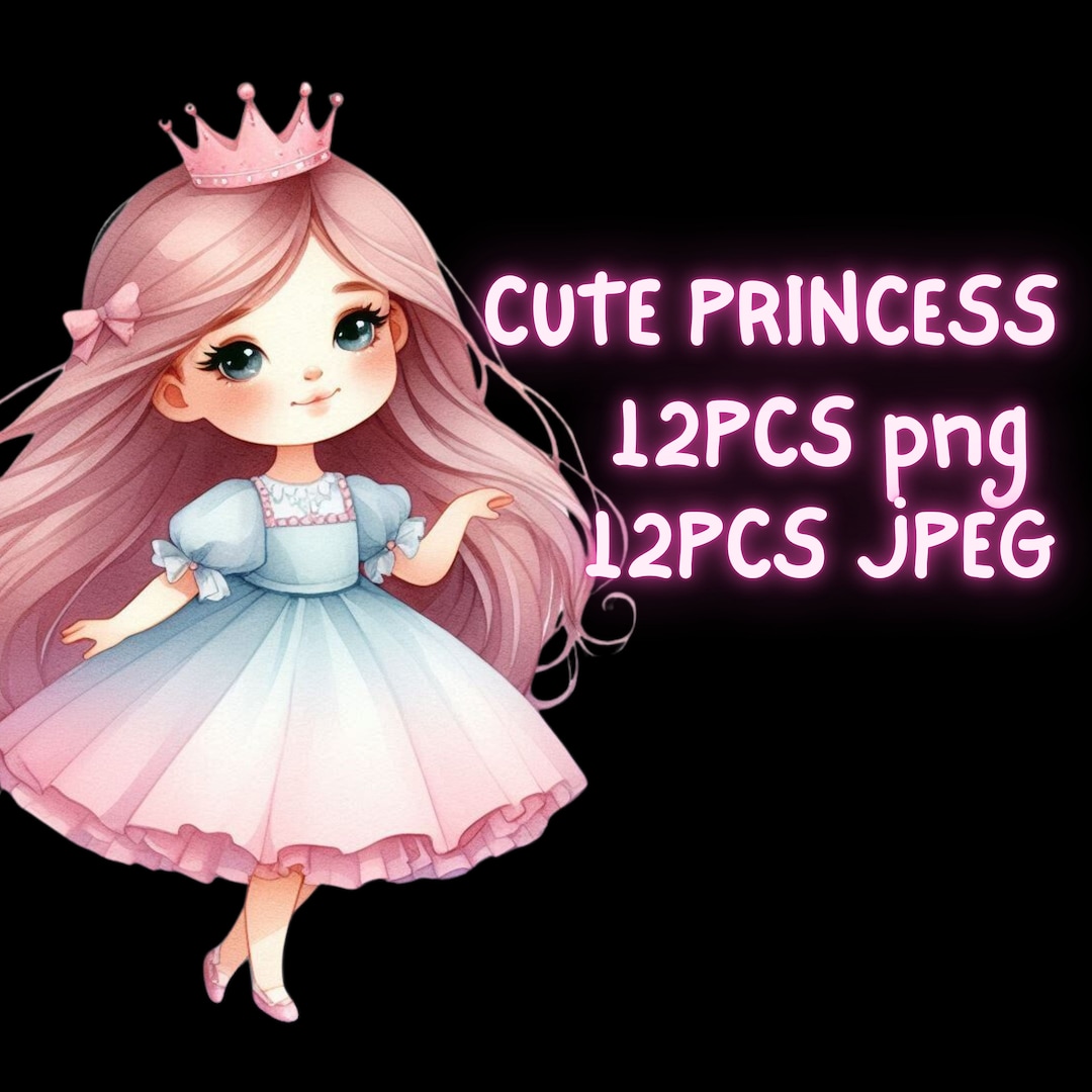 Cute Princess Clipart PNG or JPEG, Princess Art Graphic, Watercolor ...