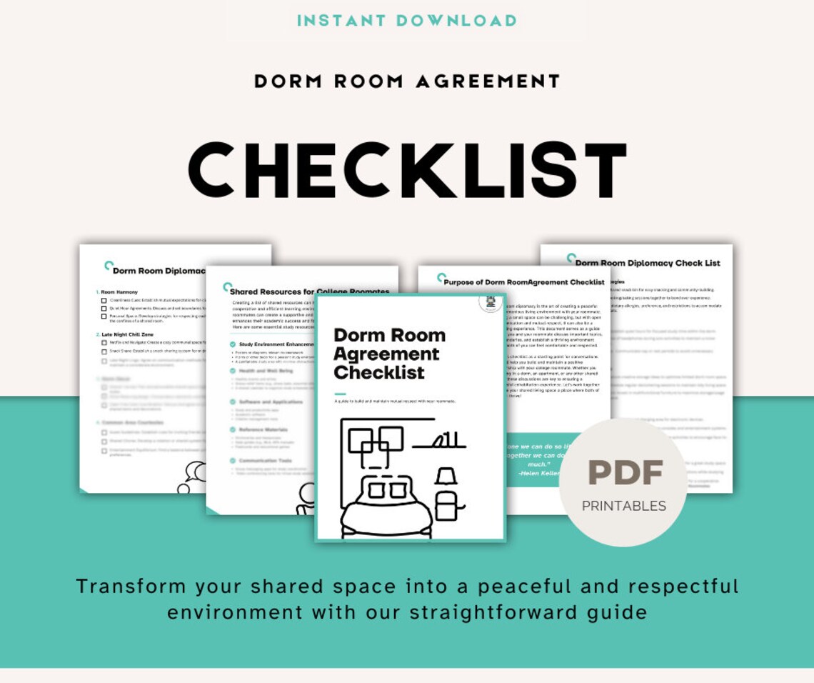 College Dorm Room Agreement Checklist Printable College Roommate ...