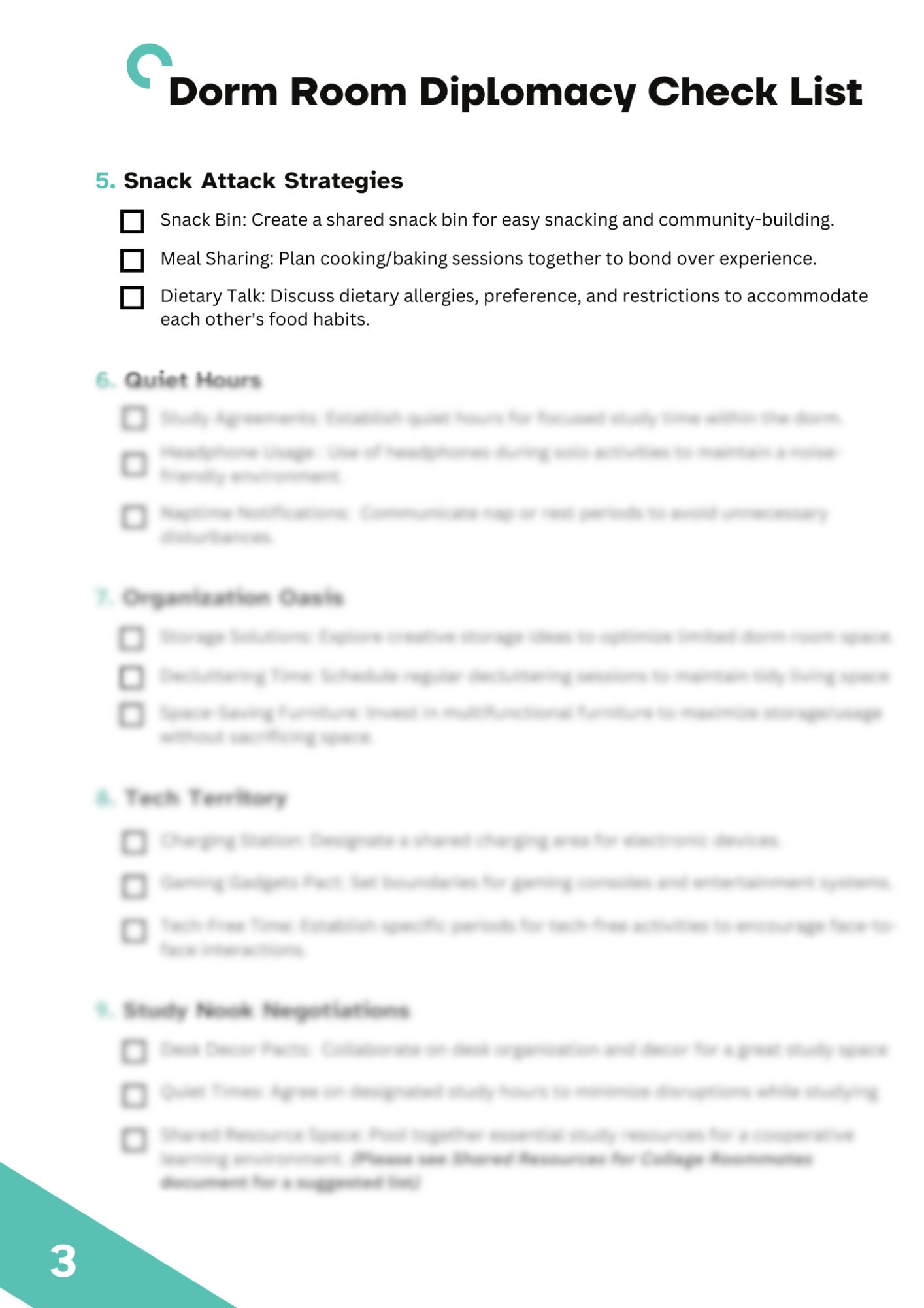 College Dorm Room Agreement Checklist Printable College Roommate ...