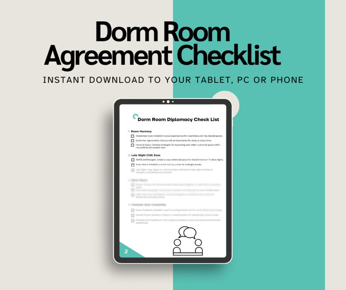 College Dorm Room Agreement Checklist Printable College Roommate ...