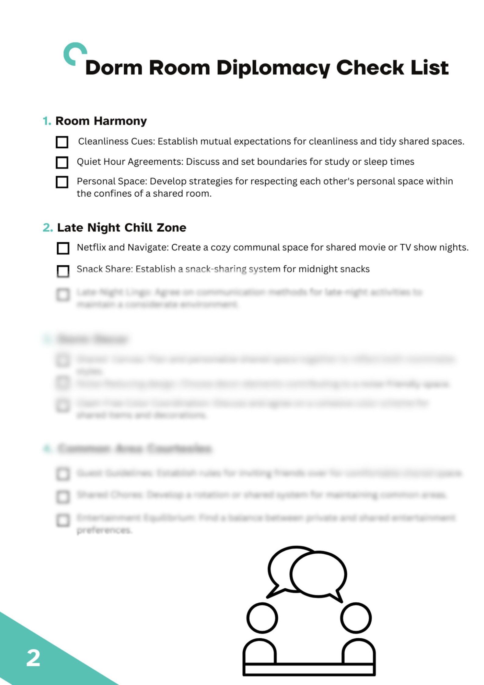 College Dorm Room Agreement Checklist Printable College Roommate ...