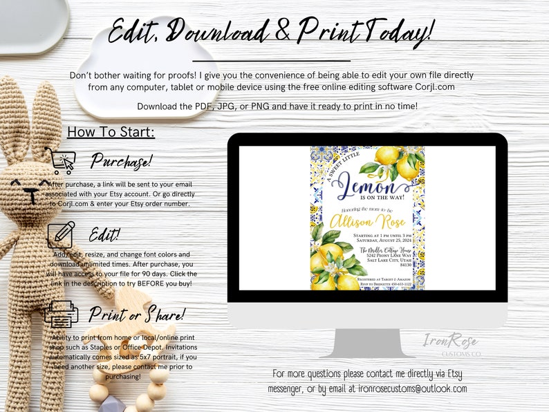 Editable A Little Lemon is on the Way Baby Shower Invitation. Instant ...