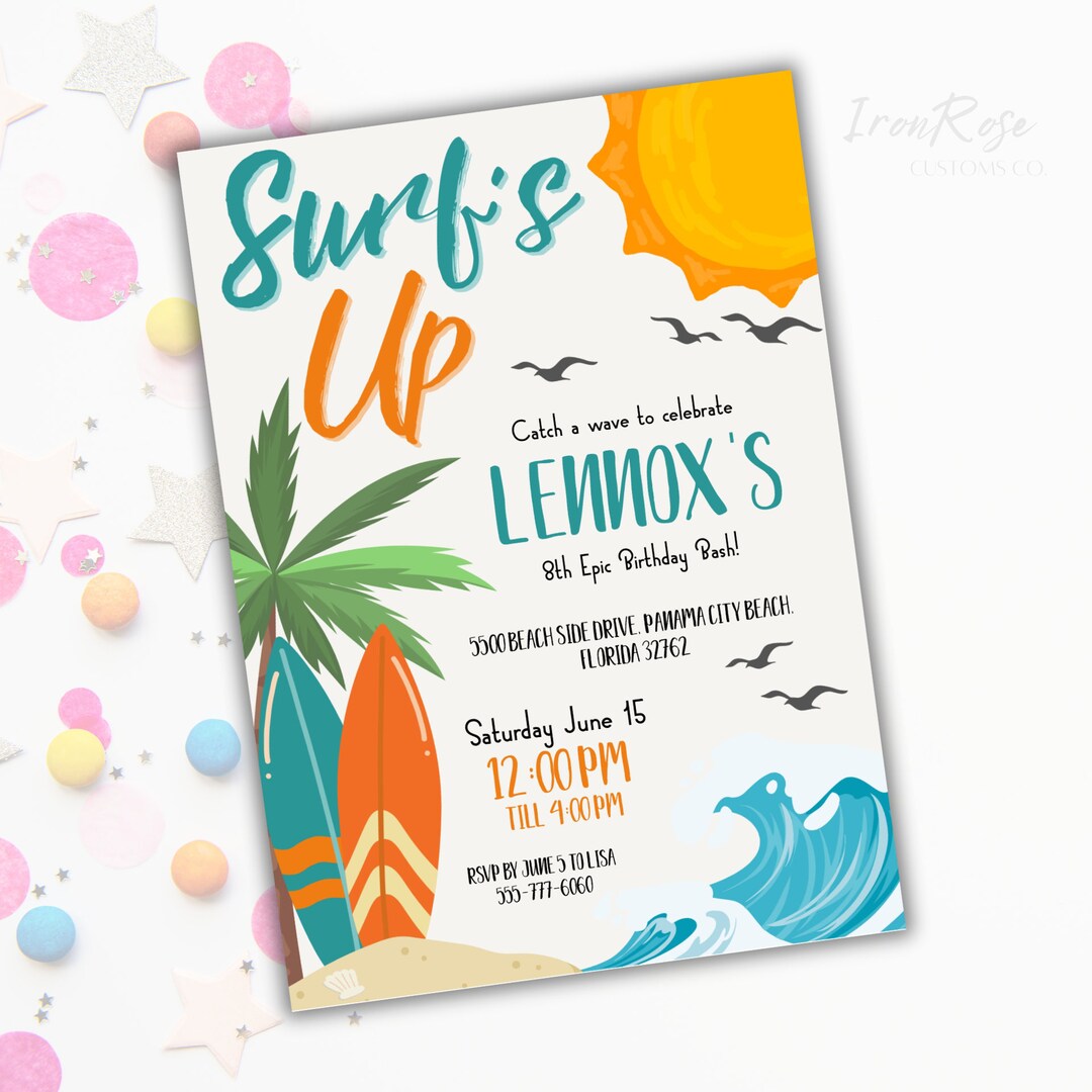 Editable Boys Surfs up Birthday Party Invitation. Editable Instant ...