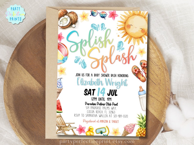 Editable Splish Splash Baby Shower Bash Invitation Cards Tickets. Girl ...