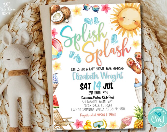 Editable Splish Splash Baby Shower Bash Invitation Cards Tickets. Girl ...