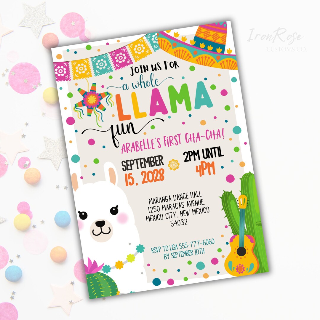 Editable A Whole Llama Fun Girls Birthday Party Invitation. Editable ...