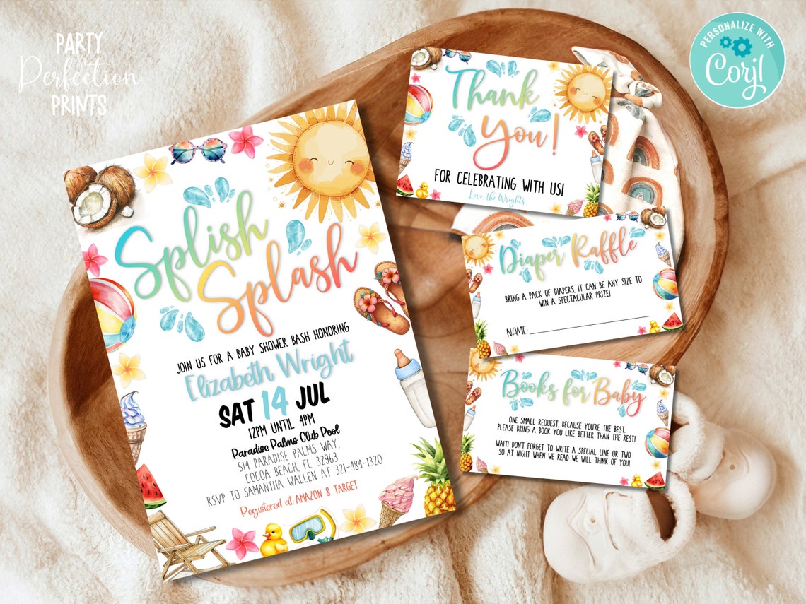 Editable Splish Splash Baby Shower Bash Invitation Cards Tickets. Girl ...