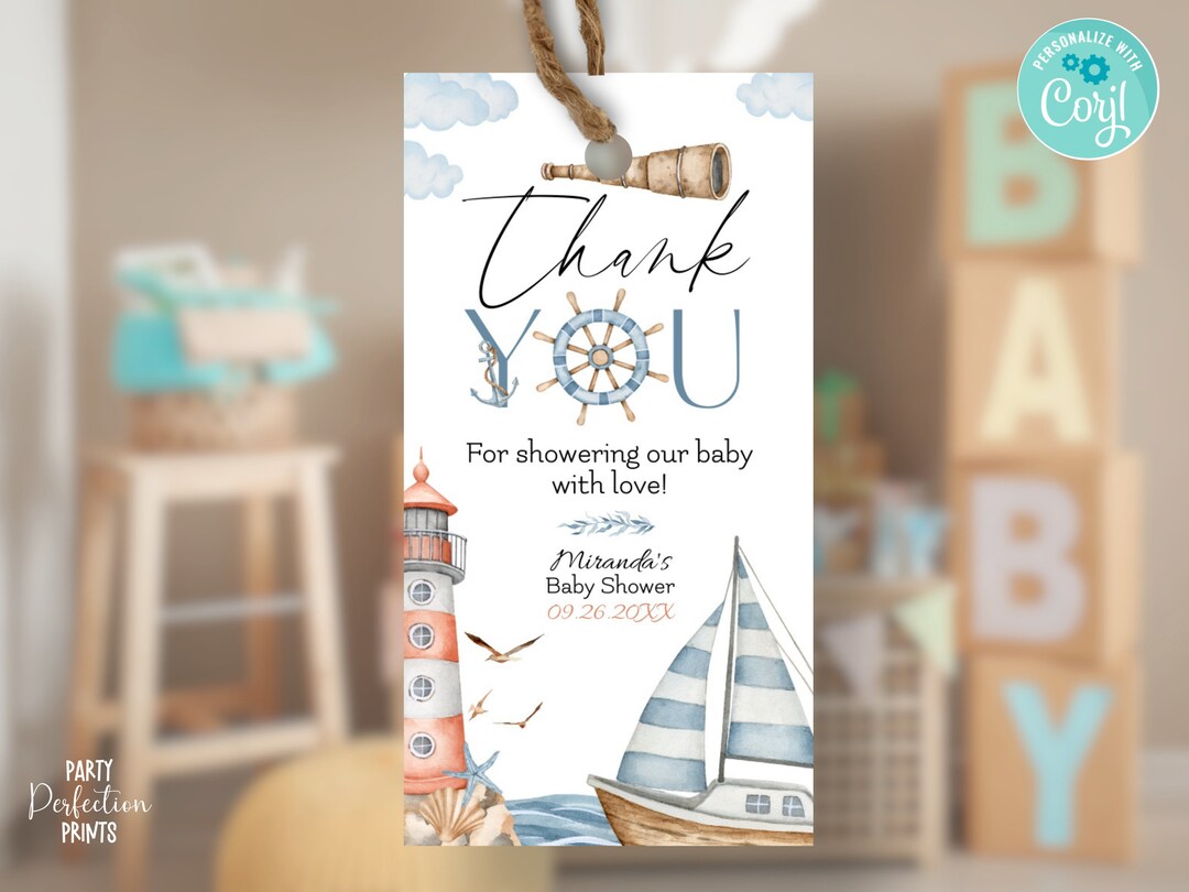 Editable Nautical Ahoy Its A Boy Baby Shower Favor Tag. Sailor Ocean ...