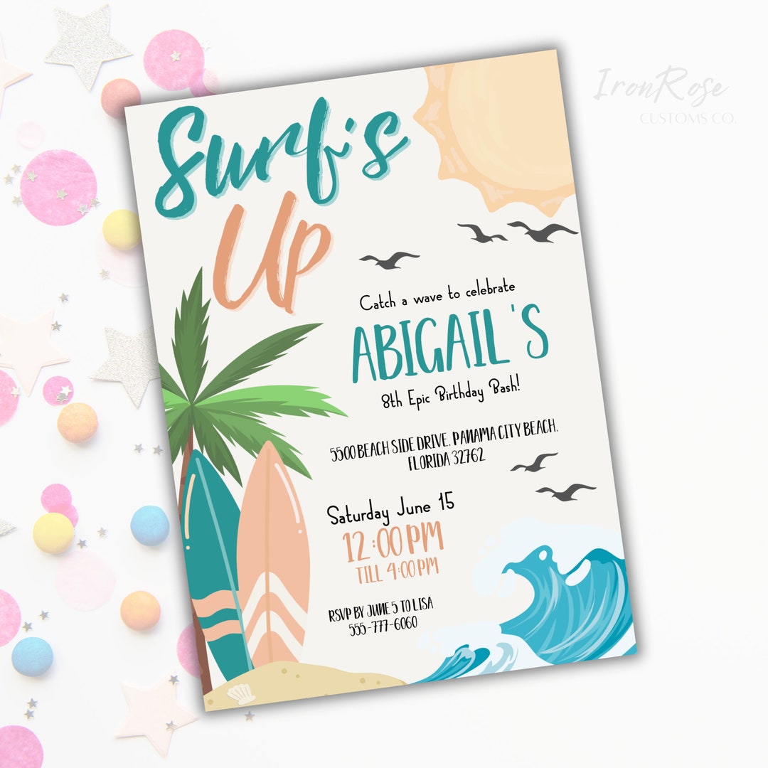 Editable Girls Surfs up Birthday Party Invitation. Editable Instant ...