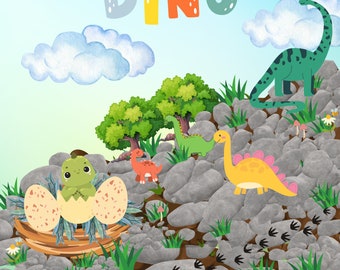 Cute Dinosaur Poster Dino Posters for Boys and Girls Nursery Art Print ...
