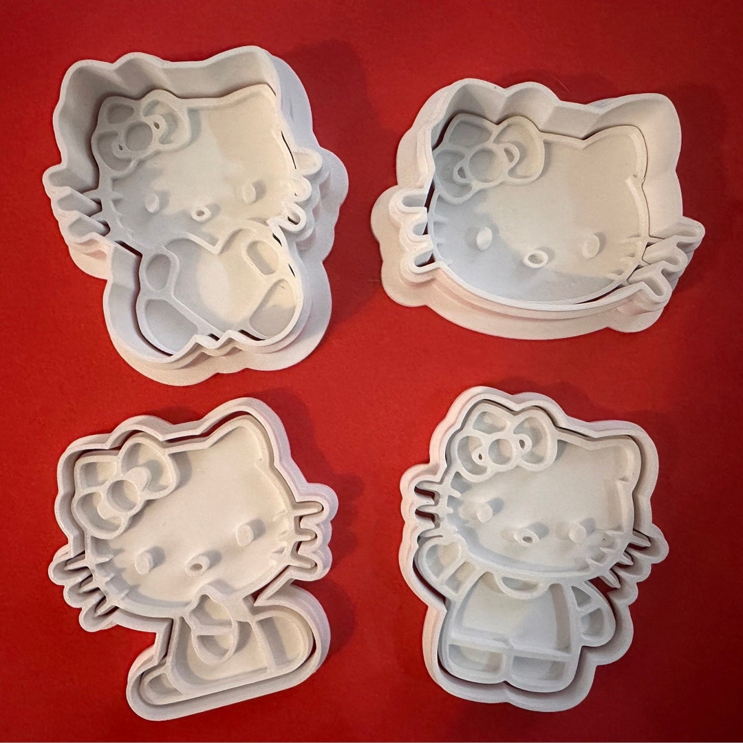 Kitty Cookie Cutter Set Fun Stamps & Clay Tools Cute 3D Printed Cutter ...