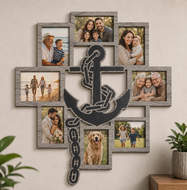Nautical Anchor Family Photo Frame SVG | Chain Picture Display Cut File ...