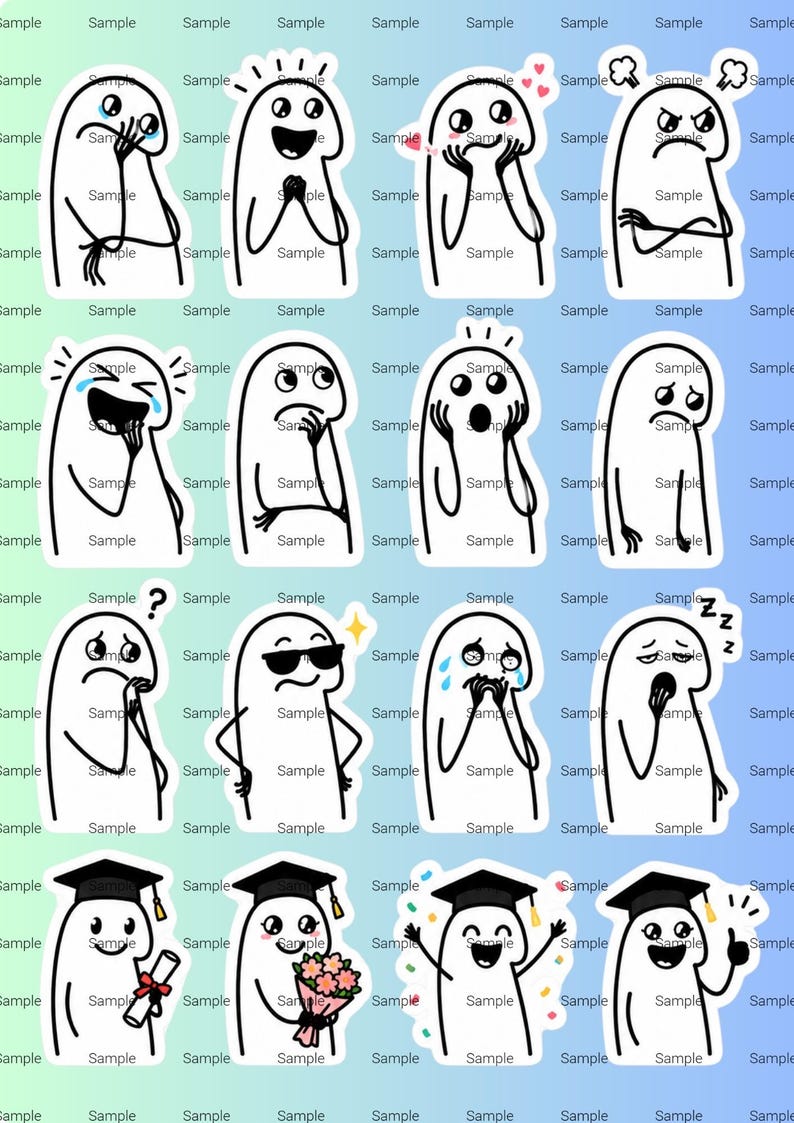 Stick Man Emotions Graduation Sticker Bundle | Kawaii PNG Files ...