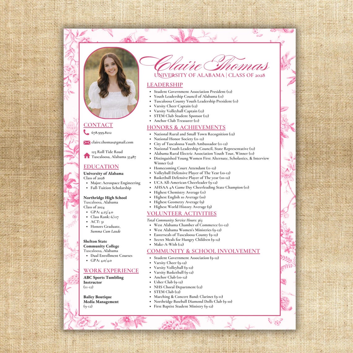 Sorority Recruitment Resume Template | Pink Chinoiserie Canva (digital ...