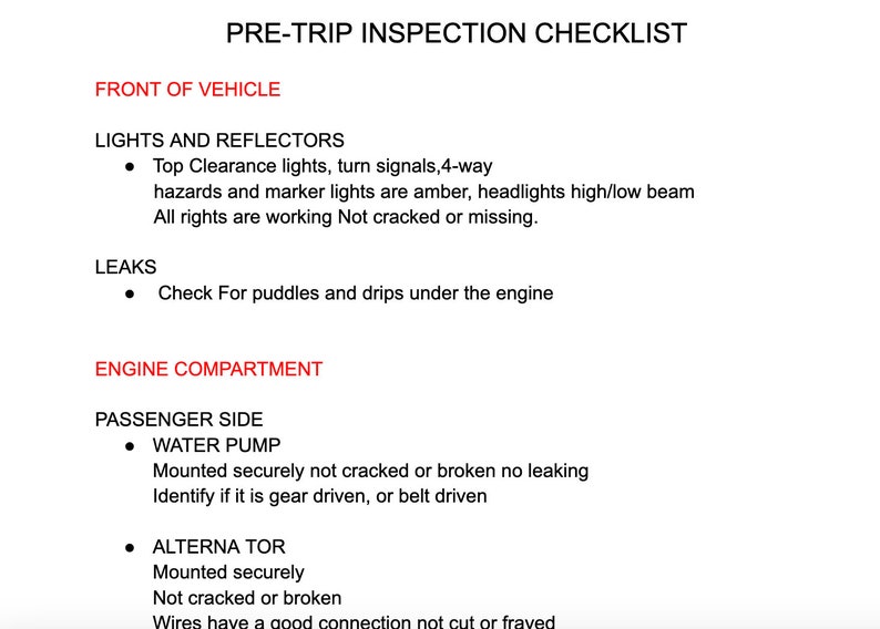 Class A CDL Pre-trip Inspection Study Guide - Etsy