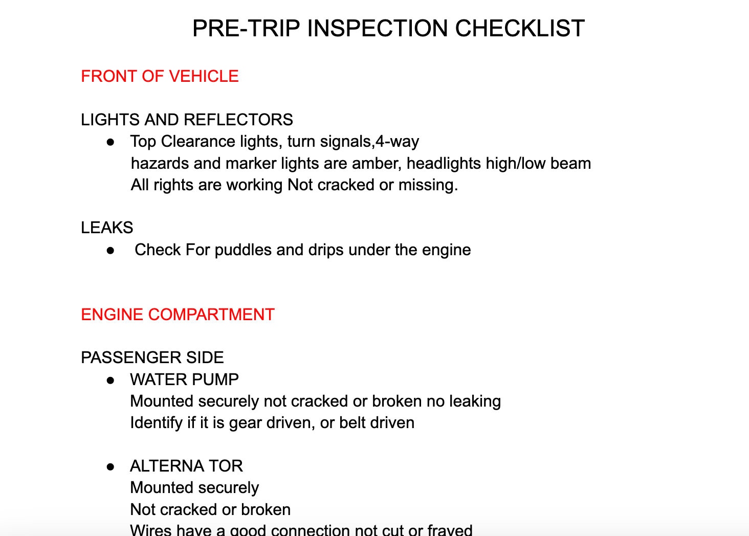 Class A CDL Pre-trip Inspection Study Guide - Etsy